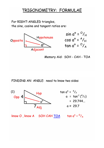 Trig Sohcahtoa Teaching Resources