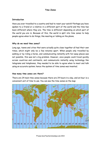 Time Zones Ks2 Lesson Plan Information Text And Question And Answer