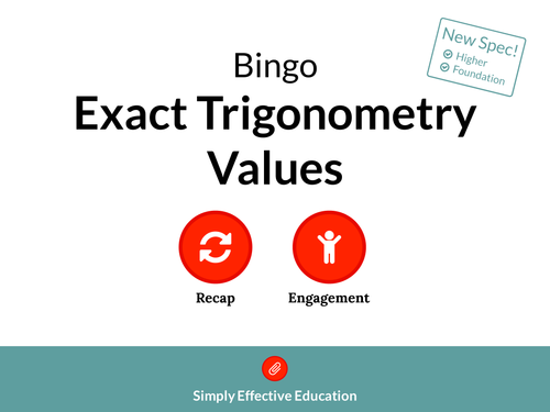 Exact Trigonometry Values Bingo Teaching Resources