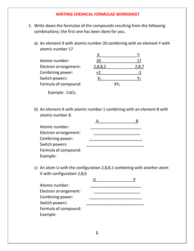 Writing Chemical Equations Worksheets With Answers Teaching Resources