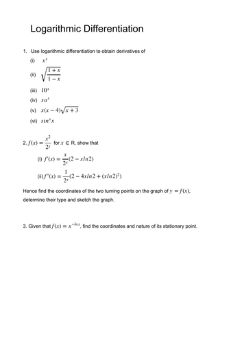 Logarithmic Differentiation Teaching Resources