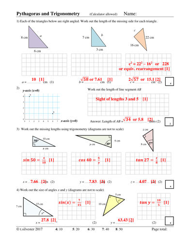 Pythagoras And Trigonometry Homework Or Revision Resource Teaching