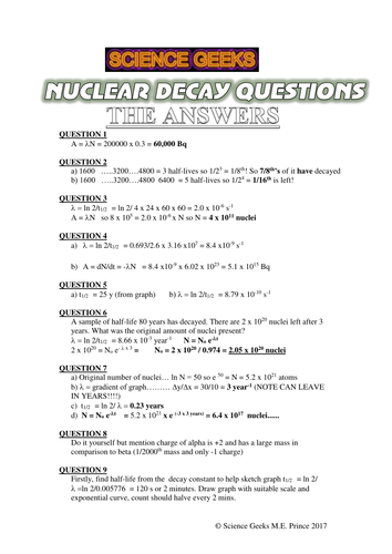 A Level Physics Radioactivity Nuclear Decay Questions Teaching