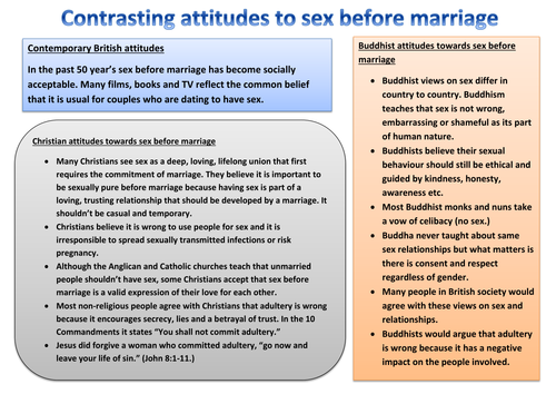 Aqa Religious Studies A Theme A Different Views On Sex Before