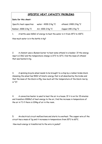 Specific Heat Capacity Complete Lesson Gcse 1 9 Teaching Resources