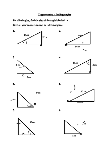 Resources For Introducing And Practising Trigonometry On Right Angled