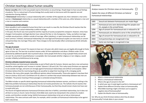 Aqa Gcse Religious Studies Human Sexuality Worksheet Teaching Resources