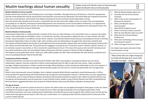 Aqa Gcse Religious Studies Sexuality In Islam Teaching Resources