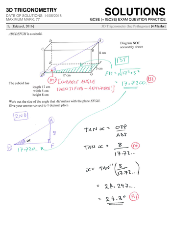 Gcse 9 1 Exam Question Practice 3d Pythagoras Trigonometry