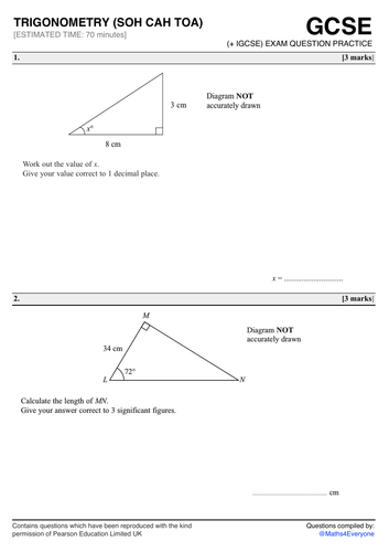 Gcse 9 1 Exam Question Practice Trigonometry Teaching Resources