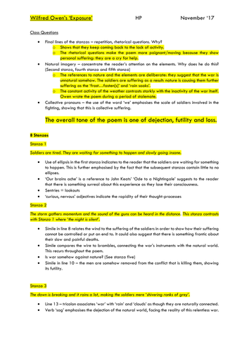 Wilfred Owen Exposure Detailed Notes Aqa Gcse English Literature