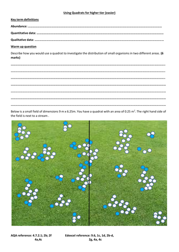 Gcse Ecology New Spec For Higher Tier Quadrats Worksheet Teaching