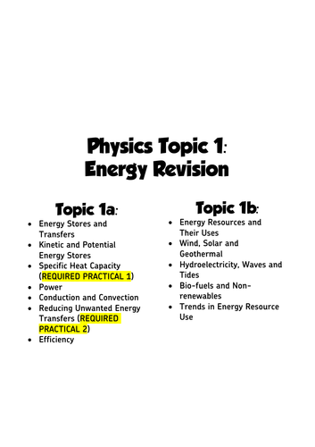 Aqa Gcse Physics Revision Sheets Teaching Resources