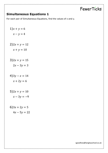 Worksheet On Simultaneous Linear Equations