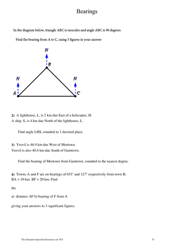 Gcse Maths Revision Bearings Teaching Resources