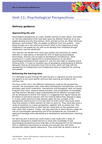 Btec Level 3 Health And Social Care Unit 11 Psychological Perspective