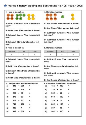 White Rose Maths Y4 Adding And Subtracting 1s 10s 100s 1000s Varied