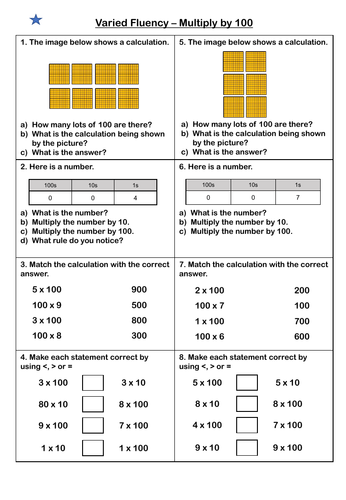 White Rose Maths Year 4 Block 4 Multiply By 100 Varied Fluency