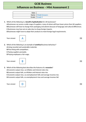 Gcse Business 9 1 Ocr Influences On Business And Interdependent