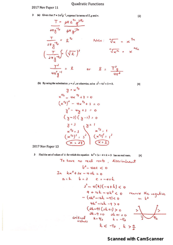 Igcse Additional Math 0606 Quadratic Function Questions With Detailed