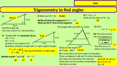 Trigonometry Sohcahtoa To Solve For Angles Teaching Resources