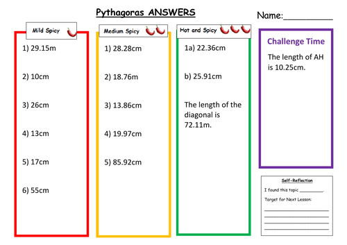 Pythagoras Differentiated Worksheet With Answers Teaching Resources