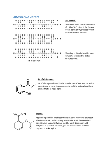 Esters Synthesis And Naming Teaching Resources