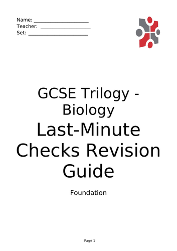 Aqa 9 1 Gcse Biology Trilogytriple Hf Paper 1 Revision Guide