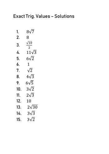 Gcse Trigonometry Exact Values Teaching Resources