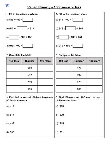 White Rose Maths Year 4 Place Value 1000 More Or Less Varied