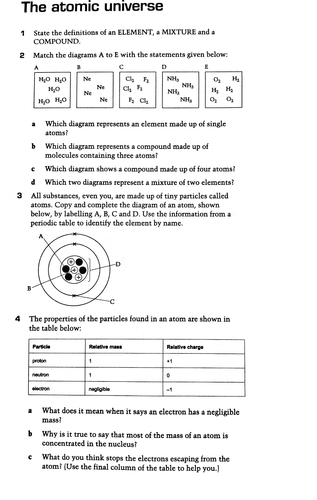 Ocr Gcse Chemistry C12 Atomic Structure Worksheets Teaching Resources