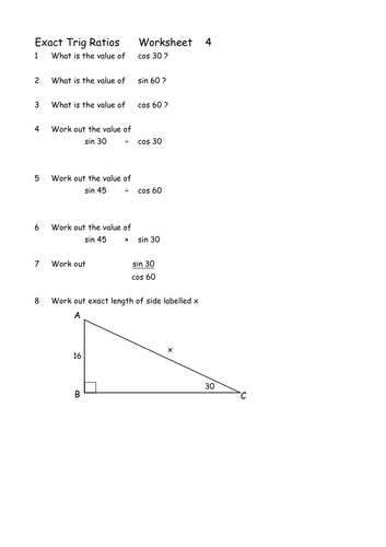 Gcse Mathematics Exact Trig Values Teaching Resources