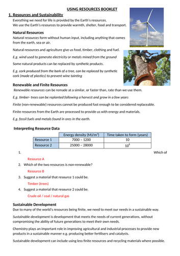 Aqa Gcse Using Resources Triple And Combined Science Booklets