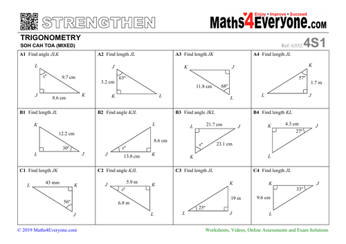 Trigonometry Soh Cah Toa Revision Sheets With Solutions Teaching