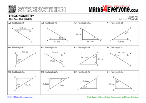 Trigonometry Soh Cah Toa Revision Sheets With Solutions Teaching