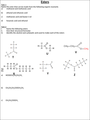 Esters Worksheets Gcse Teaching Resources