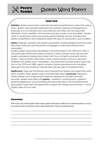 Spoken Word Poetry Slam Poetry Worksheets Teaching Resources