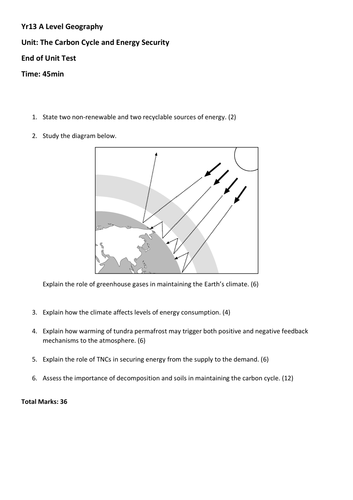 A Level Geography Edexcel Carbon Cycle And Energy Security End Of Unit