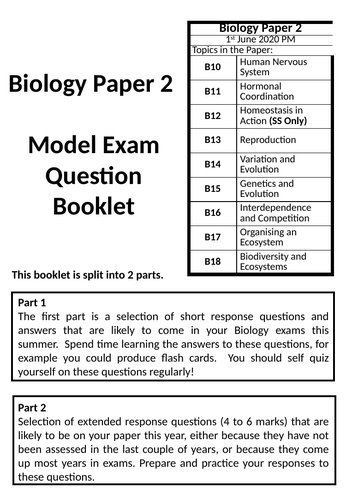 Aqa Gcse Biology Paper 2 Revision Booklet Teaching Resources