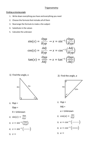 Trigonometry Scaffolded Worksheets Teaching Resources