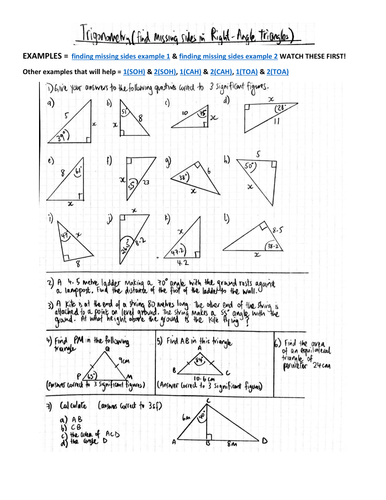 Trigonometry Find Sides Sohcahtoa Teaching Resources