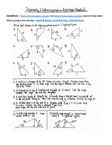 Trigonometry Find Angles Soh Cah Toa Teaching Resources