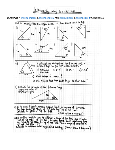 Trigonometry Using Sohcahtoa Teaching Resources