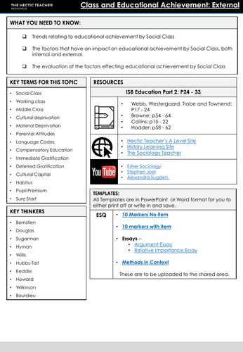 Aqa A Level Sociology Revision Plans Education Teaching Resources