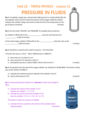 Fluid Pressure Worksheet With Answers