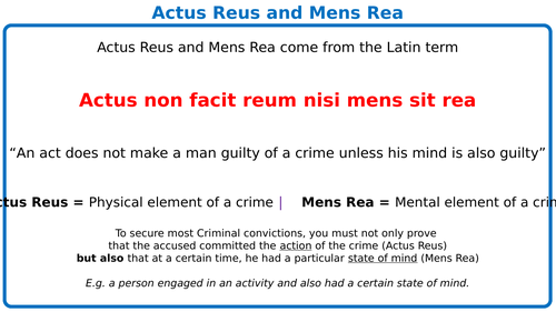 Actus Reus Mens Rea And Transferred Mens Rea Teaching Resources