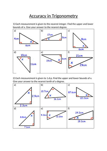 Upper And Lower Bounds In Trigonometry Worksheet Teaching Resources