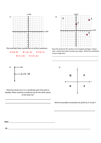 Plotting And Writing Coordinates On Four Quadrants Year 6 2 Lessons