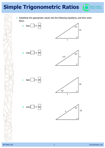 Simple Trigonometric Ratios Worksheet With Answers Teaching Resources