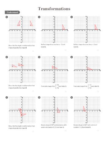 Transformations Worksheet Answers Higher Gcse Teaching Resources